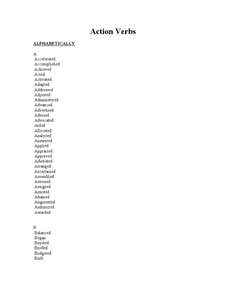 Action Verbs | PDF | Leadership | Cognition