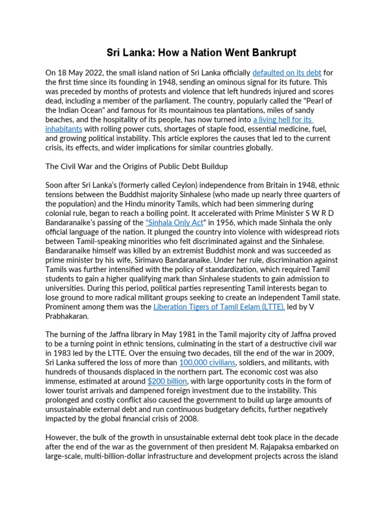 Sri Lanka-How A Nation Went Bankrupt | PDF | Sri Lanka | Economies