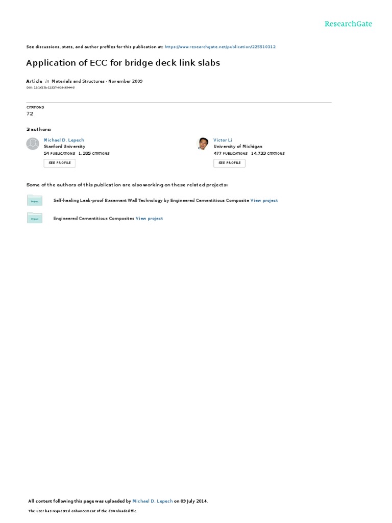 Application of ECC For Bridge Deck Link Slabs | PDF | Strength Of ...