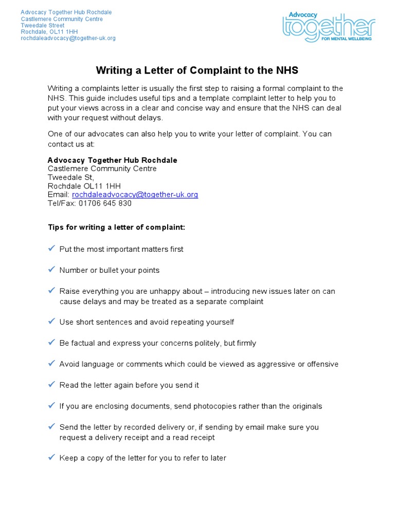 NHS Complaint Letter Writing Guide | PDF