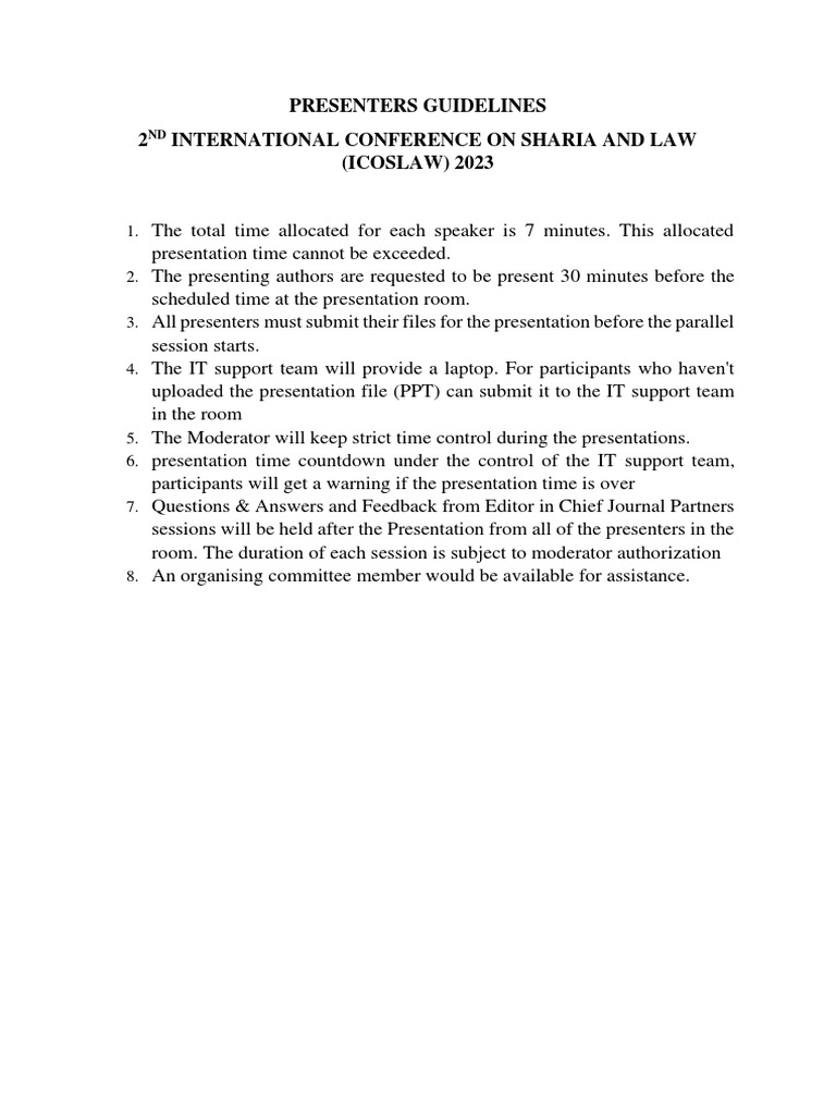 Presenters Guidelines | PDF | Sharia