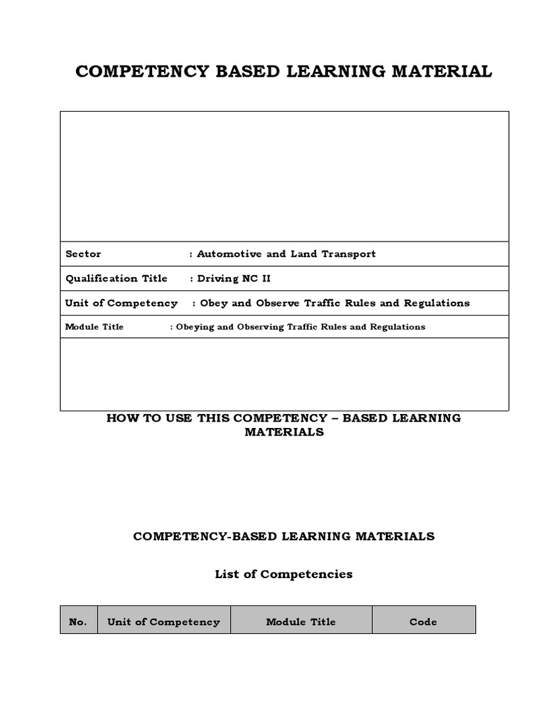 4 - Competency Based Learning Material | PDF | Traffic | Learning