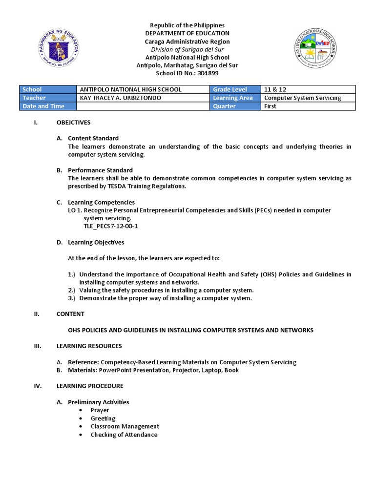 Lesson Plan CSS (OHS Policies & Guidelines) | PDF | Electrostatic Discharge | Electrical Connector