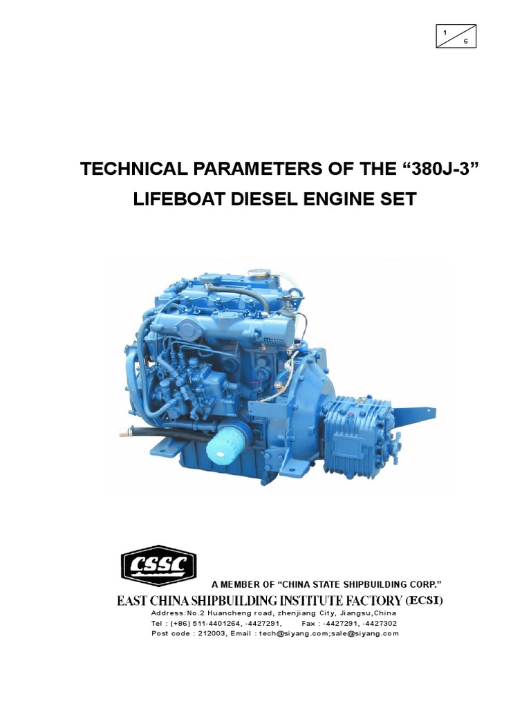Technical Parameters of The 380J-3 Diesel Engine Set | PDF | Diesel ...