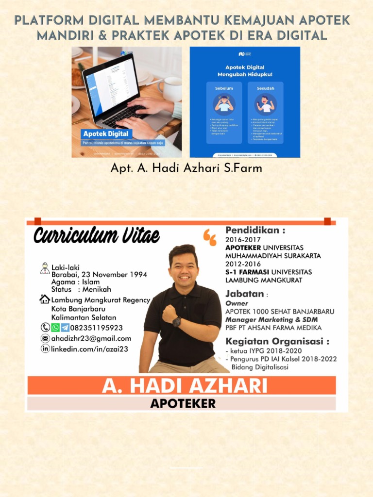 BPK Hadi PLATFORM DIGITAL MEMBANTU KEMAJUAN APOTEK MANDIRI & PRAKTEK APOTEKER DI ERA DIGITAL | PDF