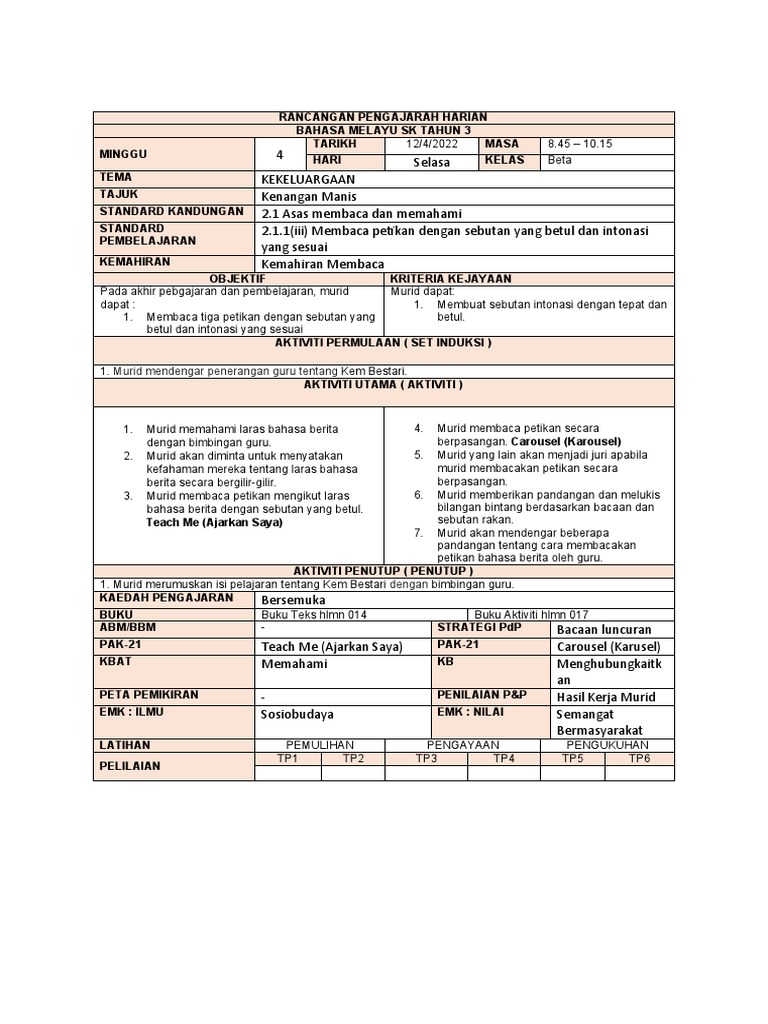 RPH Minggu 4 BM THN 3 | PDF