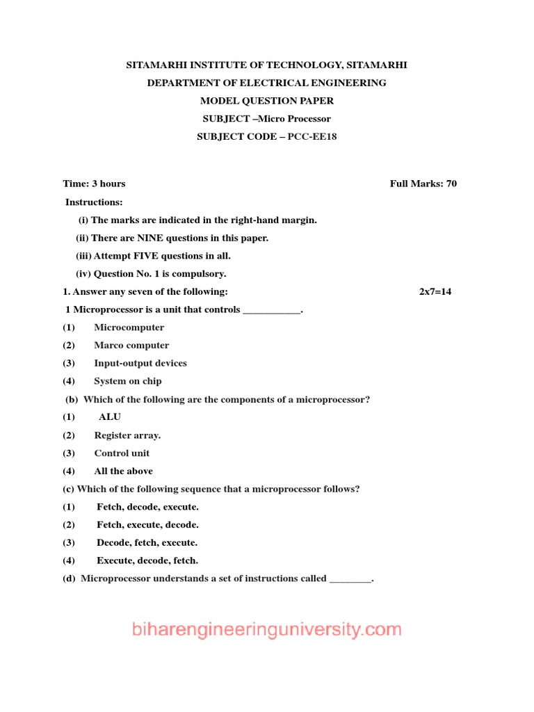 Microprocessor Model Paper 1 | PDF | Central Processing Unit | Classes ...