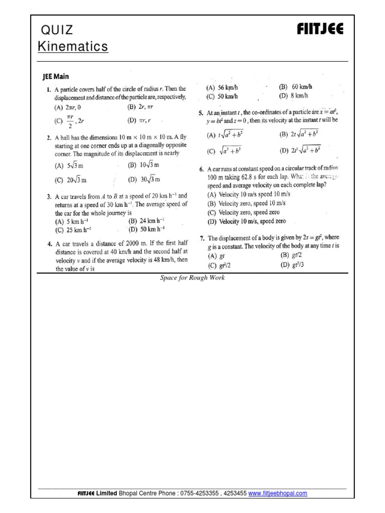 Quiz Kinematics | PDF