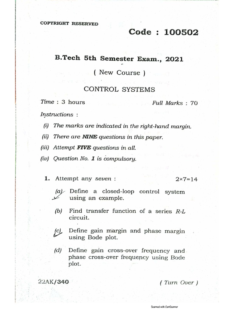 Control System - Pyq - 2021 | PDF Control System - Pyq - 2021 | PDF
