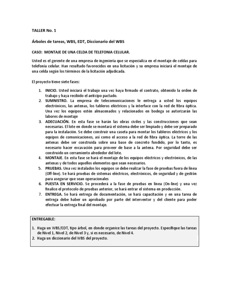 Taller - 1 - WBS - Diccionario | PDF | Industrias de servicio | Electrónica