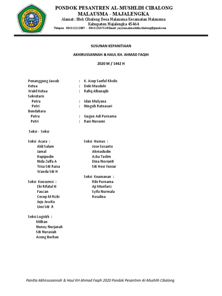 Susunan Kepanitiaan Haul | PDF