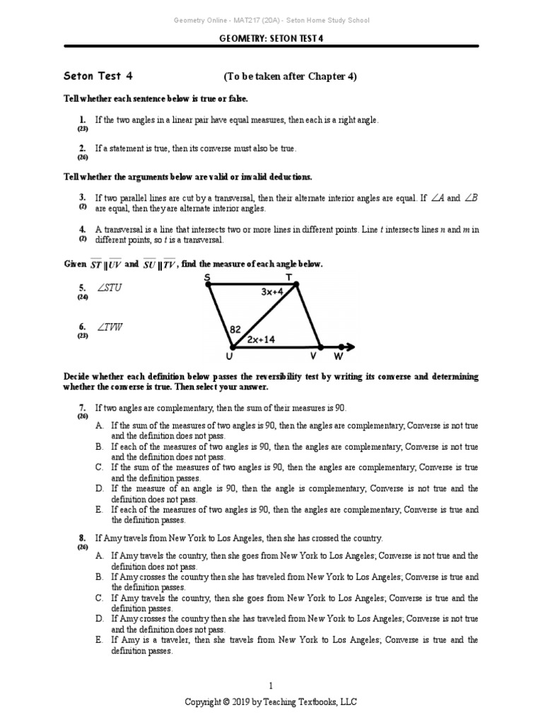 Test 4 | PDF | Mathematics | Elementary Geometry