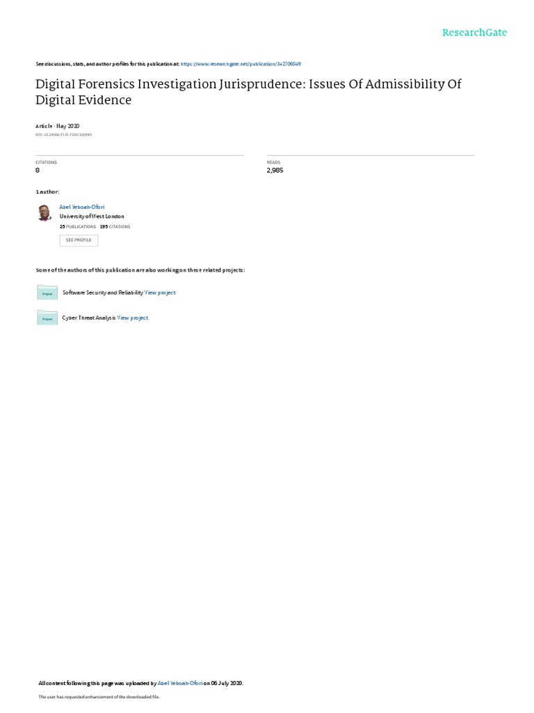 Digital Forensics Investigation Jurisprudence: Issues of Admissibility of Digital Evidence ...