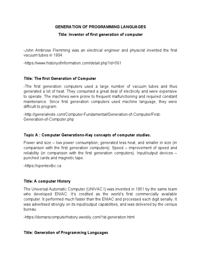 The First Generation of Computer | PDF