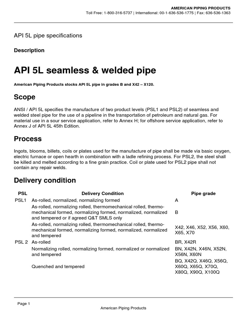 API 5L Pipe Specifications | PDF | Pipe (Fluid Conveyance) | Ultimate ...