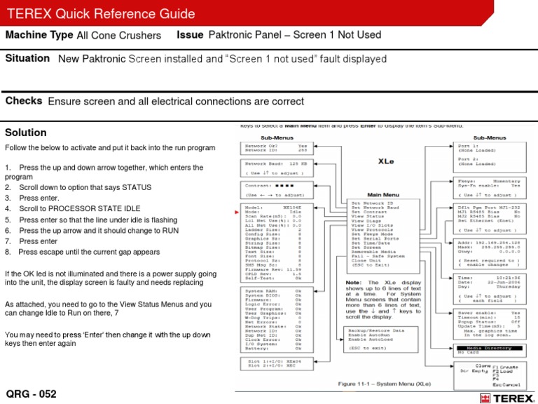 TEREX Quick Reference Guide - Paktronic Display Screen - Screen 1 Not ...