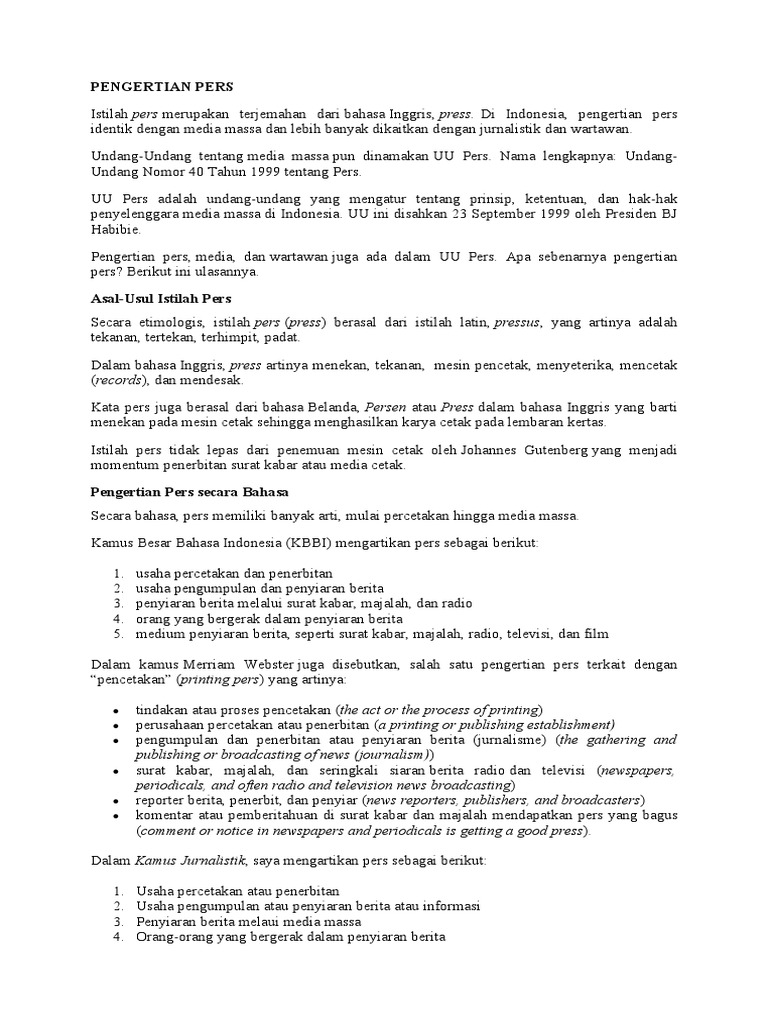 Pengertian Pers | PDF
