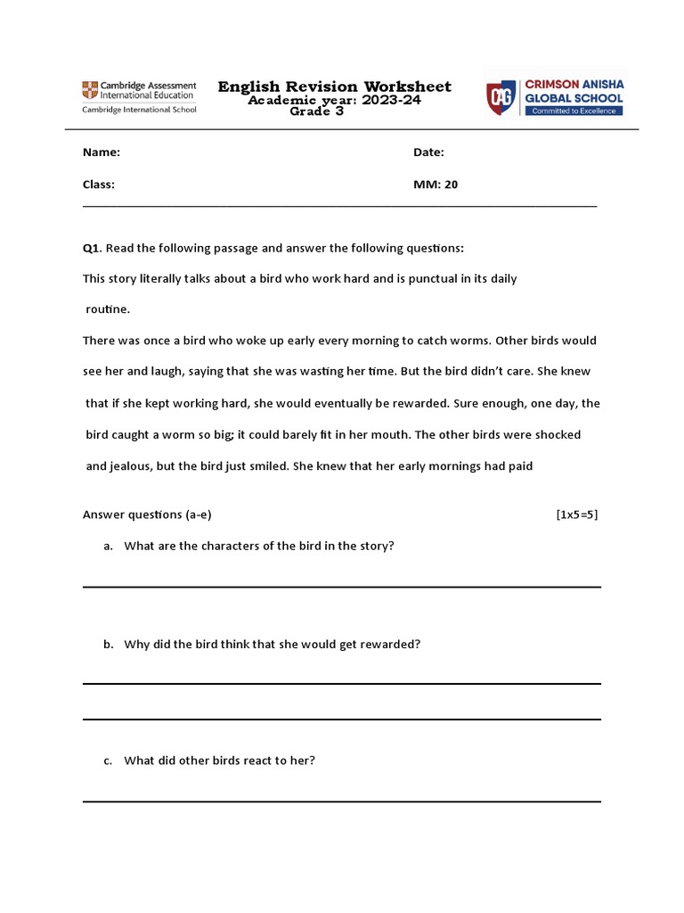 Revision Worksheet g3 Eng (21793) | PDF | English Language | Language ...