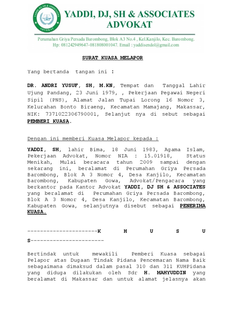 Kuasa Melapor Karaeng | PDF | Ilmu Sosial | Hukum