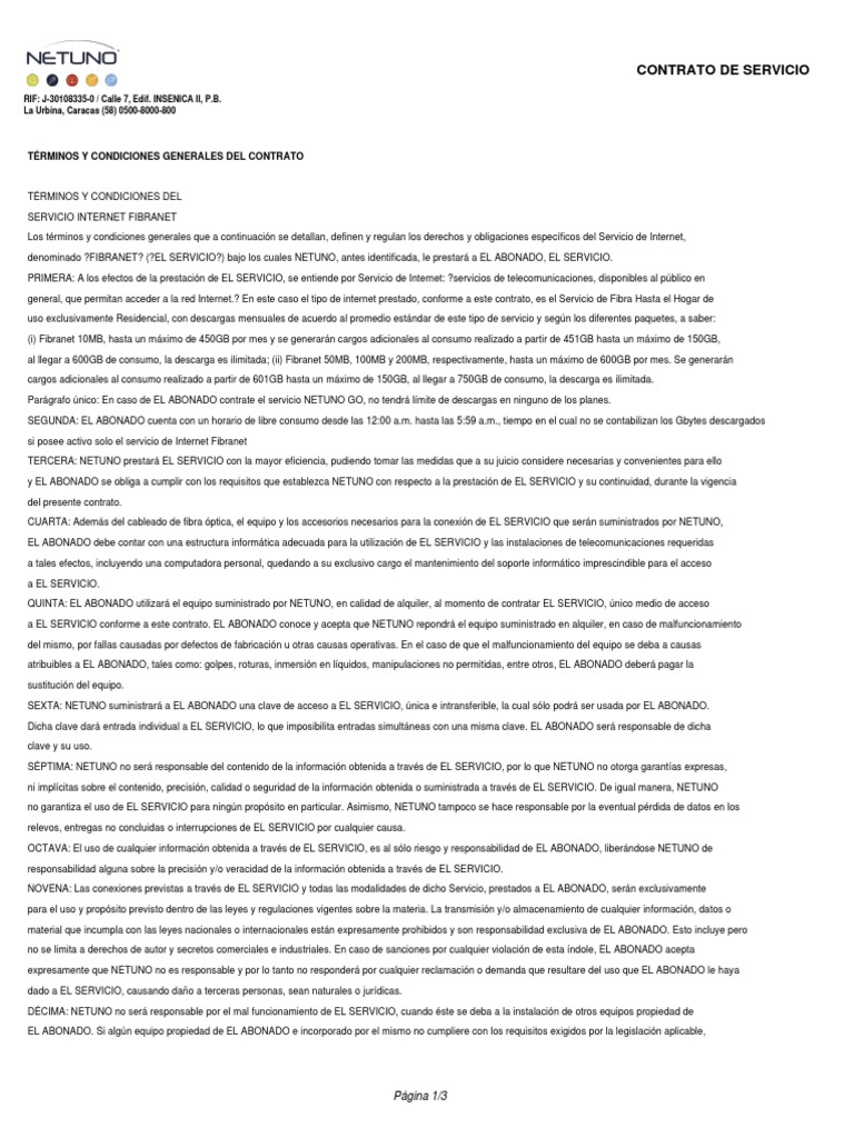 Contrato NetUno 206373 | PDF | Streaming Media | Internet