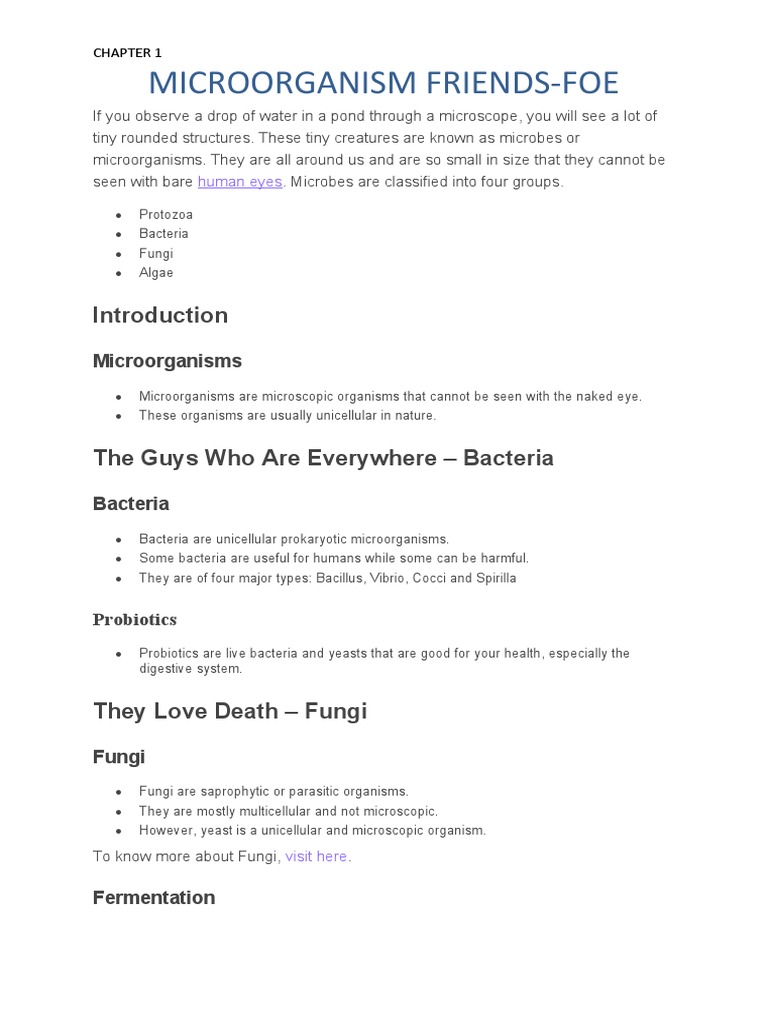 Biology Chapter 1 Micro Organism Friend Foe Download Free Pdf