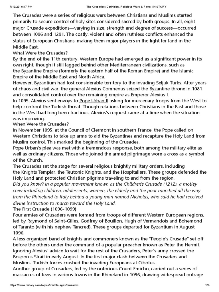 The Crusades_ Definition, Religious Wars & Facts _ HISTORY | PDF ...