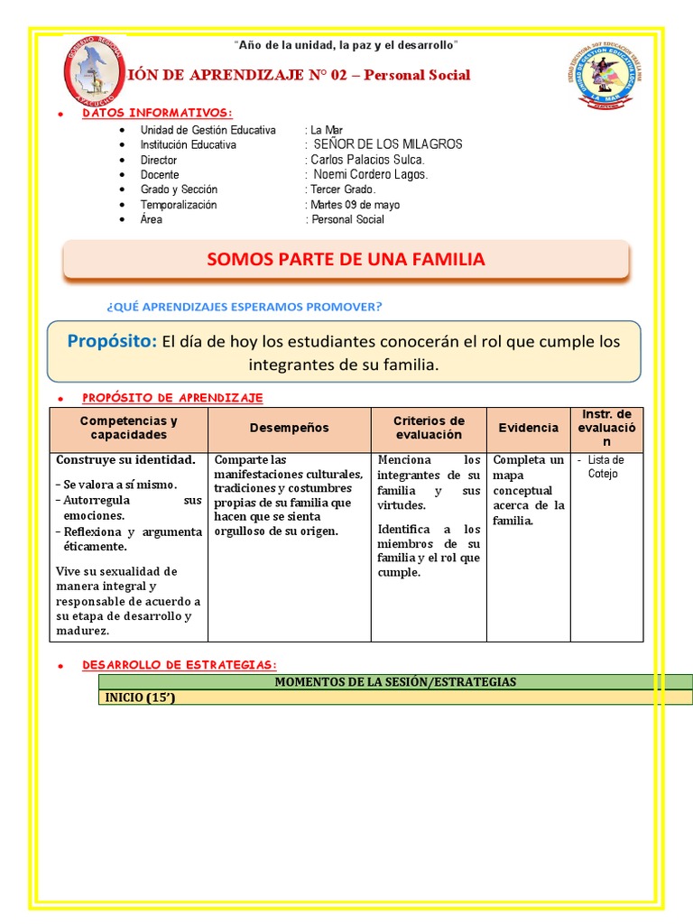 Sesion 03 - PS - Somos Parte de Una Familia | PDF | Evaluación ...