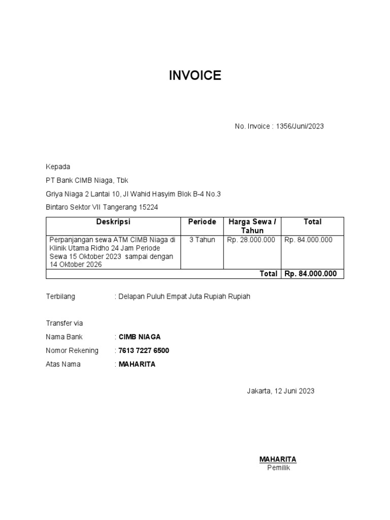 Contoh - Invoice - CIMB NIAGA | PDF