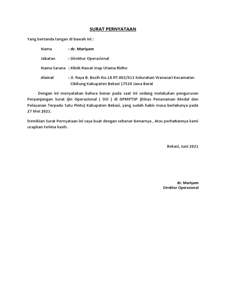 Surat Pernyataan Sio | PDF