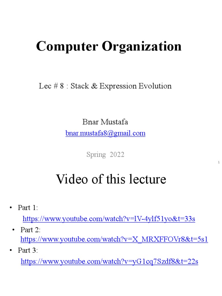 Computer Organization: Lec # 8: Stack & Expression Evolution | PDF | Central Processing Unit ...