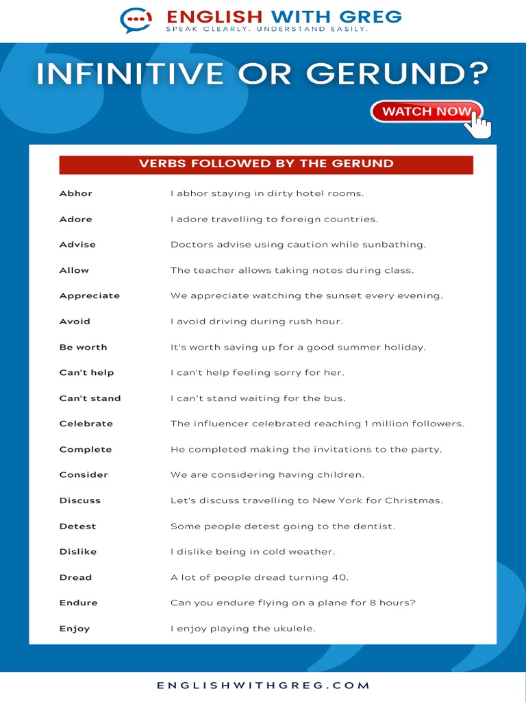13) When To Use The Infinitive and Gerund After Verbs | PDF | Cooking, Food & Wine | Language ...