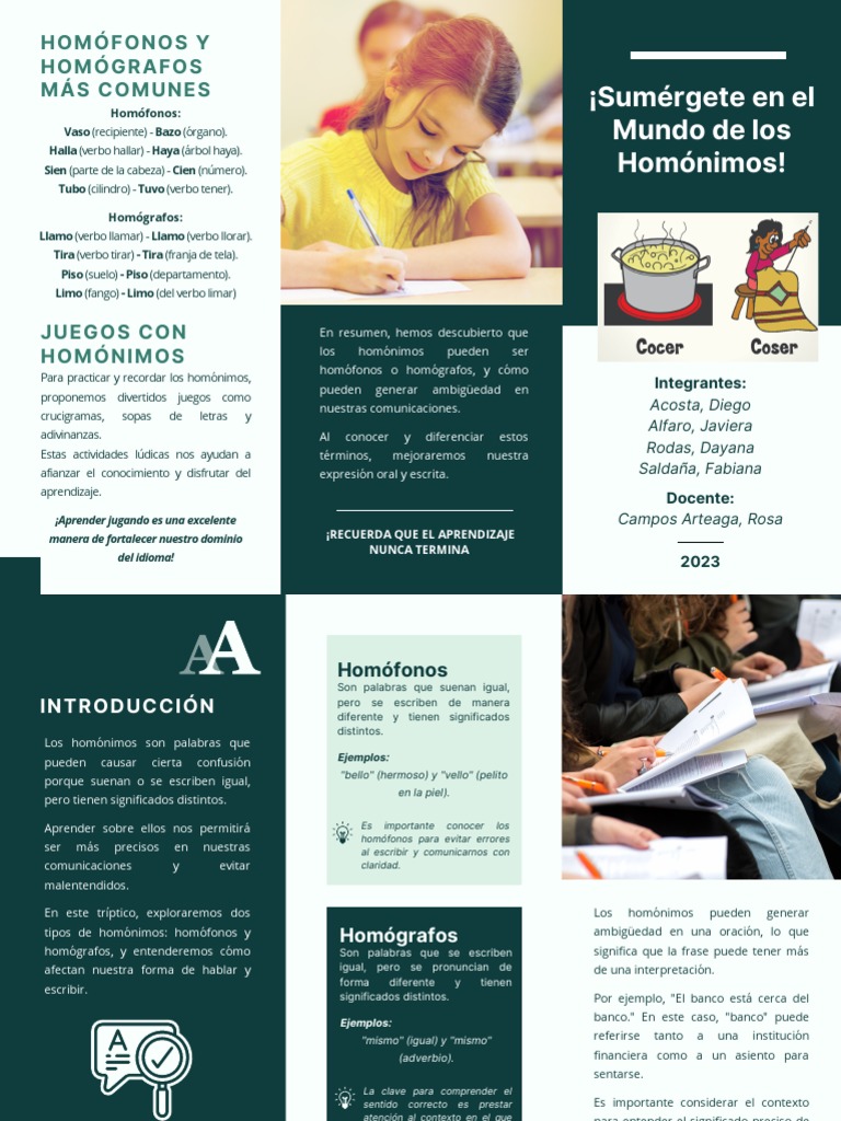 TRÍPTICO Homónimos; Homófonos y Homógrafos | PDF | Comunicación humana ...