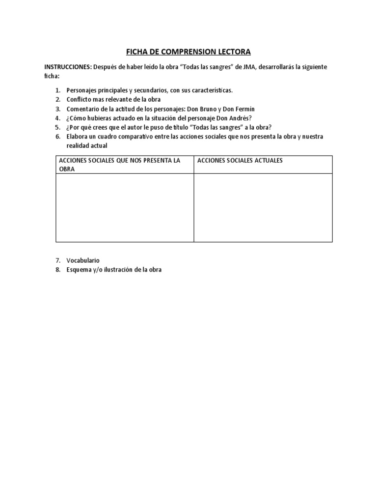 Ficha de Comprension Lectora | PDF