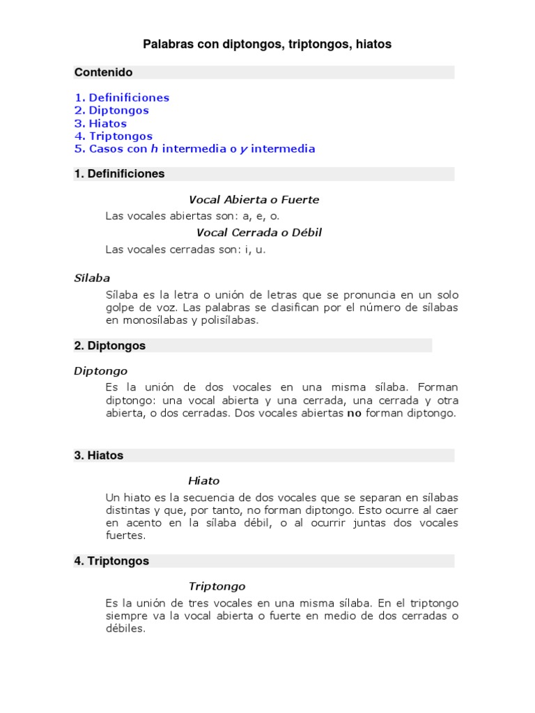 Palabras Con Diptongos Triptongos Hiatos | PDF
