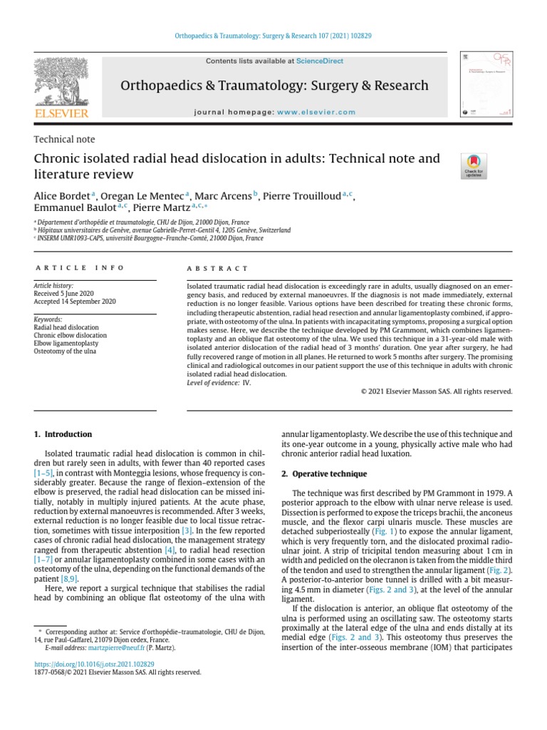Chronic Radial Head Dislocation Surgery | PDF | Anatomical Terms Of ...