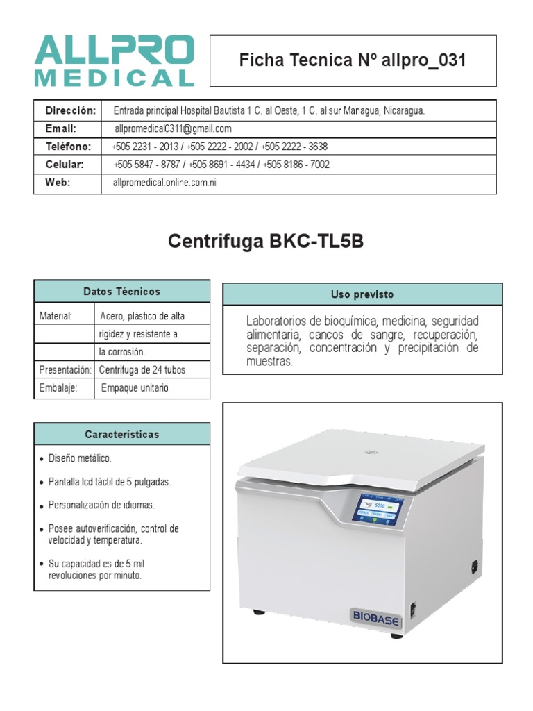 Ficha Tecnica Centrifuga t15b | PDF