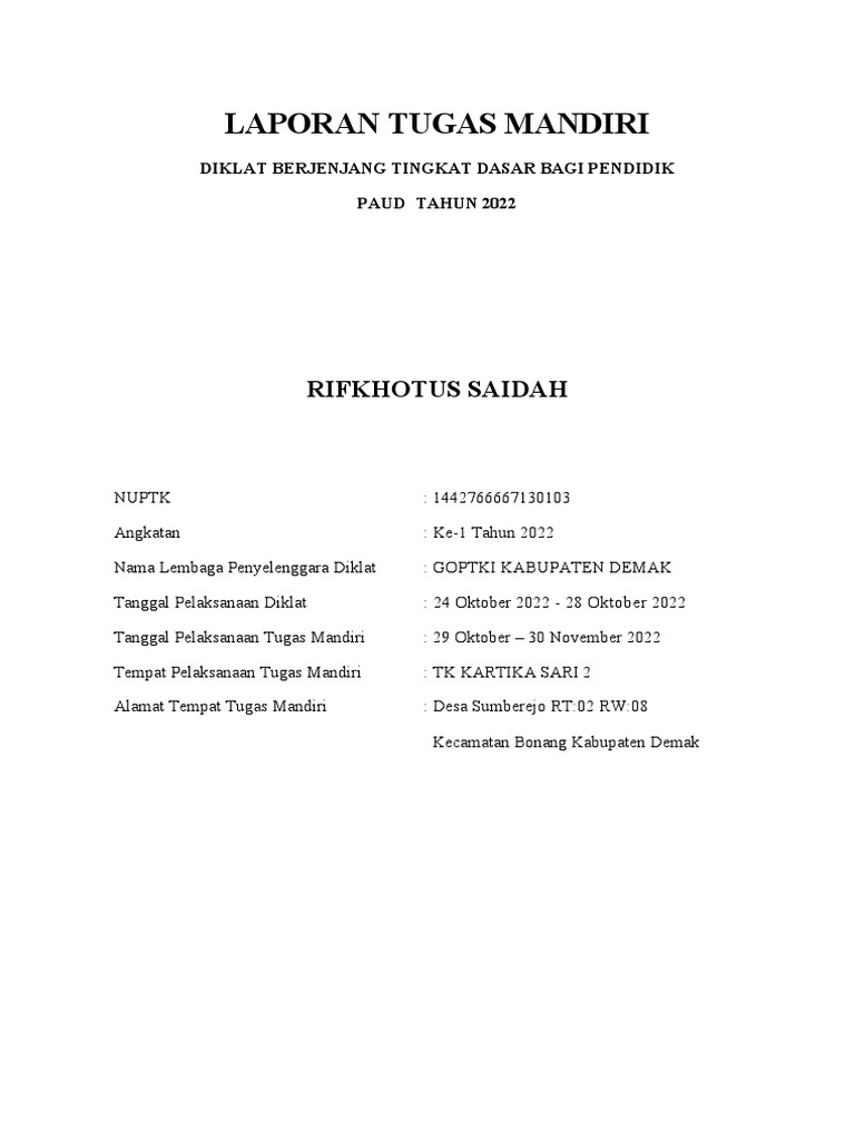 LAPORAN TUGAS AKHIR DIKSAR - Rifkhotus Saidah | PDF