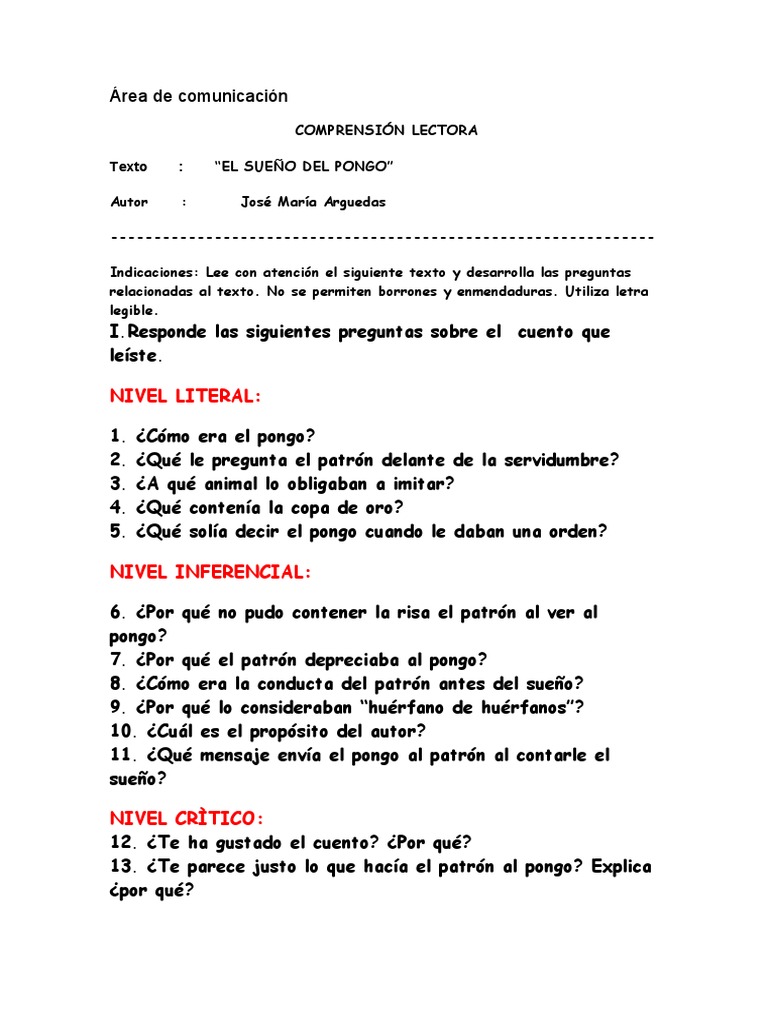 preguntas del sueño del pongo | PDF