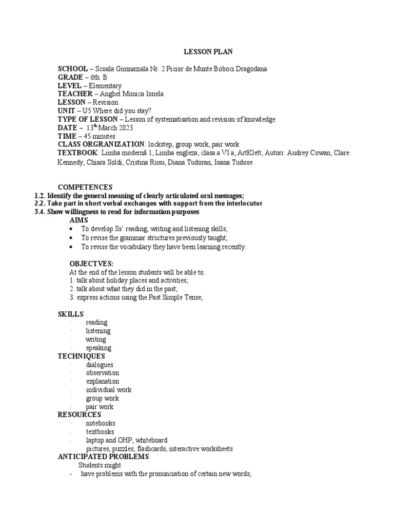 Lesson Plan 6th Grade - Revision | PDF | Vocabulary | Linguistics