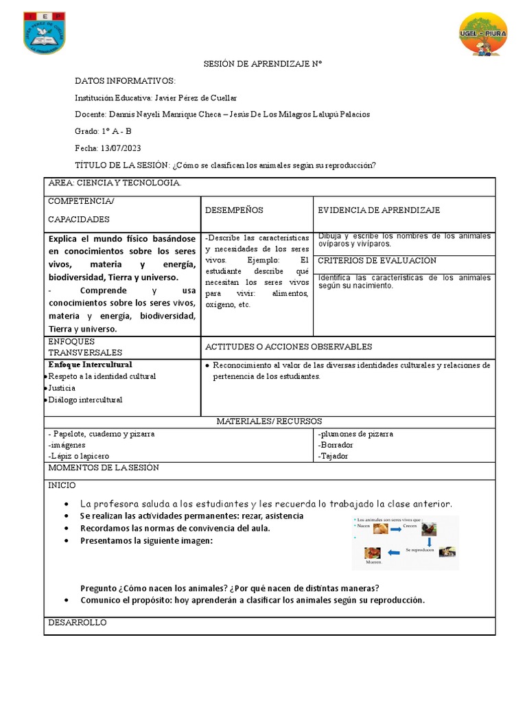 Sesión de Aprendizaje Los Animales Segun Su Clasificacion | Descargar gratis PDF | Reproducción ...