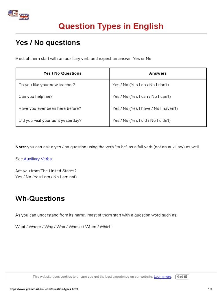 Types of Questions in English Grammar | PDF | Question | Cognitive Science