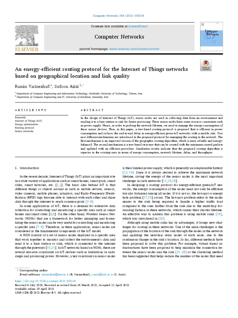 An Energy Efficient Routing Protocol For The Internet Of Things Networks Based On Geographical