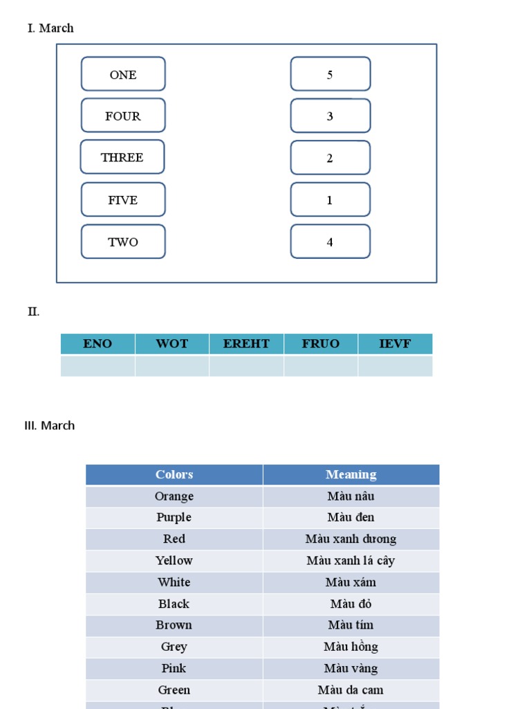 Bài Tập Numbers, Colors | PDF