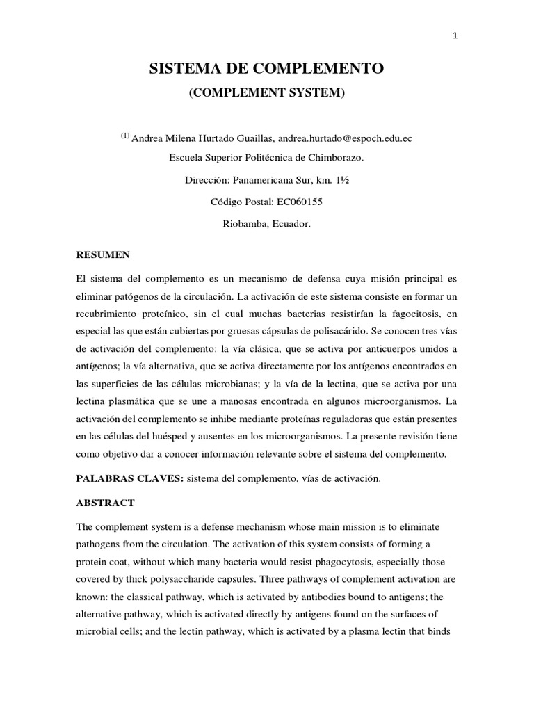 El Sistema Del Complemento | PDF | Sistema complementario | Biología Celular