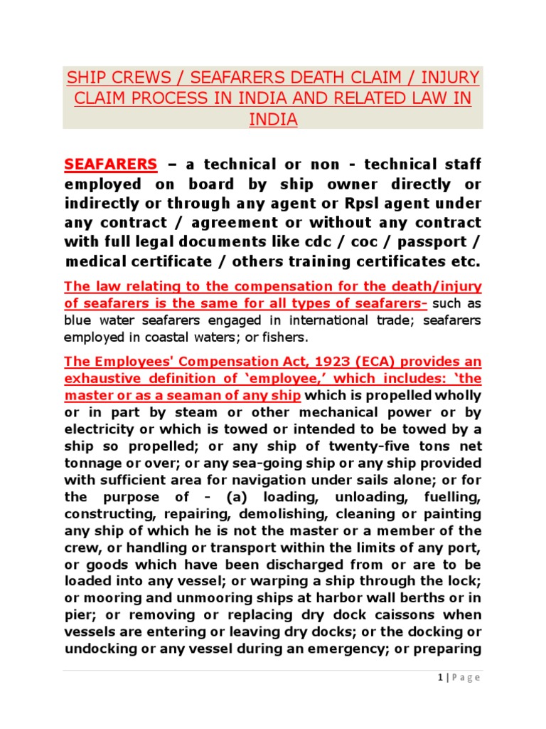 SEAFARERS Death Claim Process in India | PDF | Admiralty Law | Tort