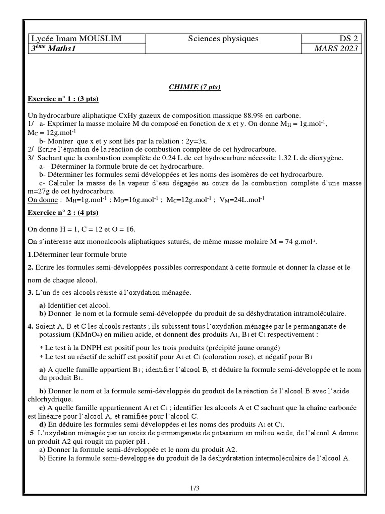 Ahmed Messaoudi Ds2 Maths 2023 | PDF | Grandeur physique | Sciences ...