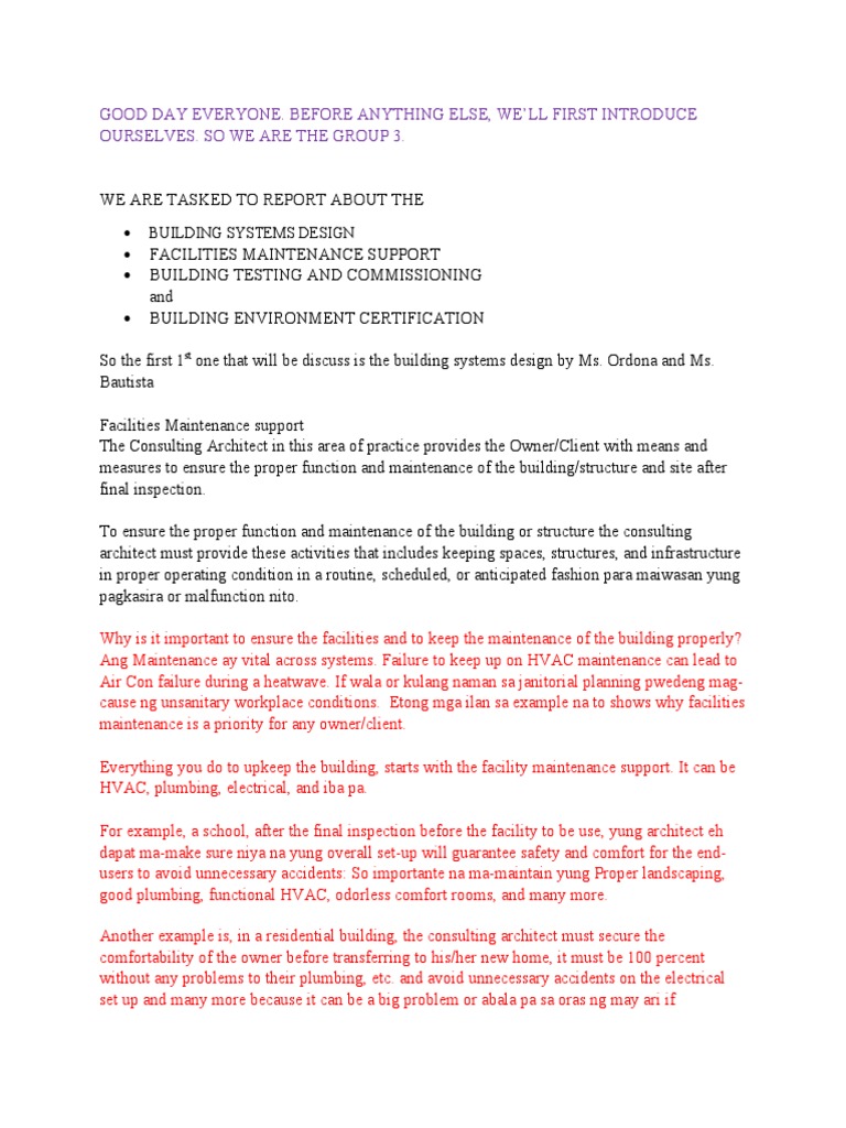 Facilities Maintenance support-SCRIPT | PDF | Mechanical Engineering ...