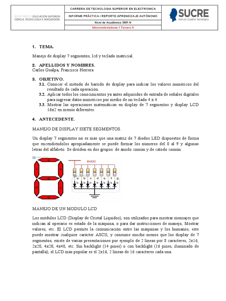 Practica de Micros | PDF | Poco | Pantalla de cristal líquido