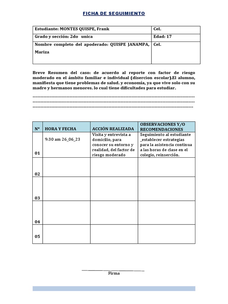 Ficha de Reporte de Estudiantes Frank | PDF