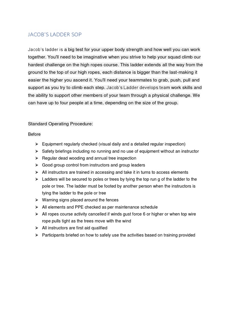Jacobs Ladder Sop | PDF | Wellness